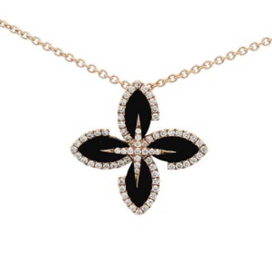 Diamond Designs 14 Karat Yellow Gold Onyx and Diamond Necklace