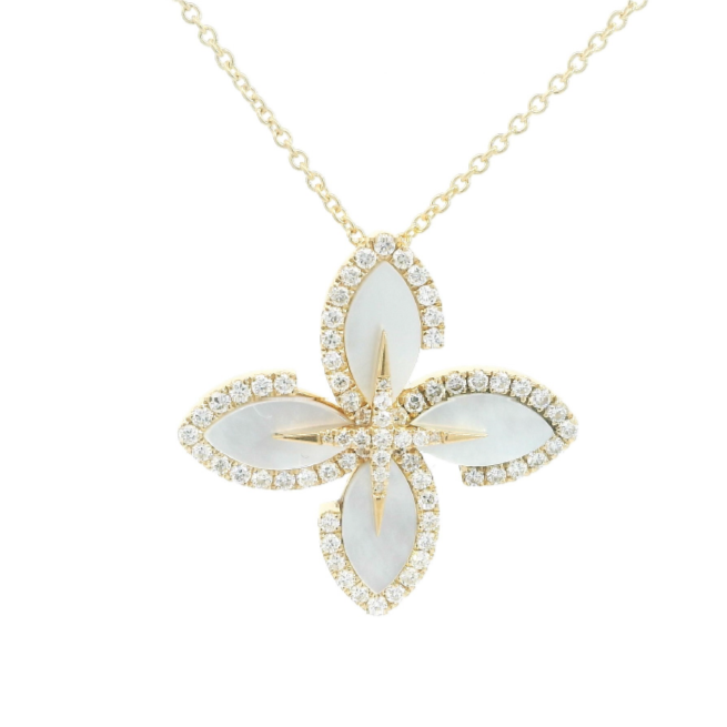 Diamond Designs 14 Karat Yellow Gold Mother of Pearl and Diamond Necklace